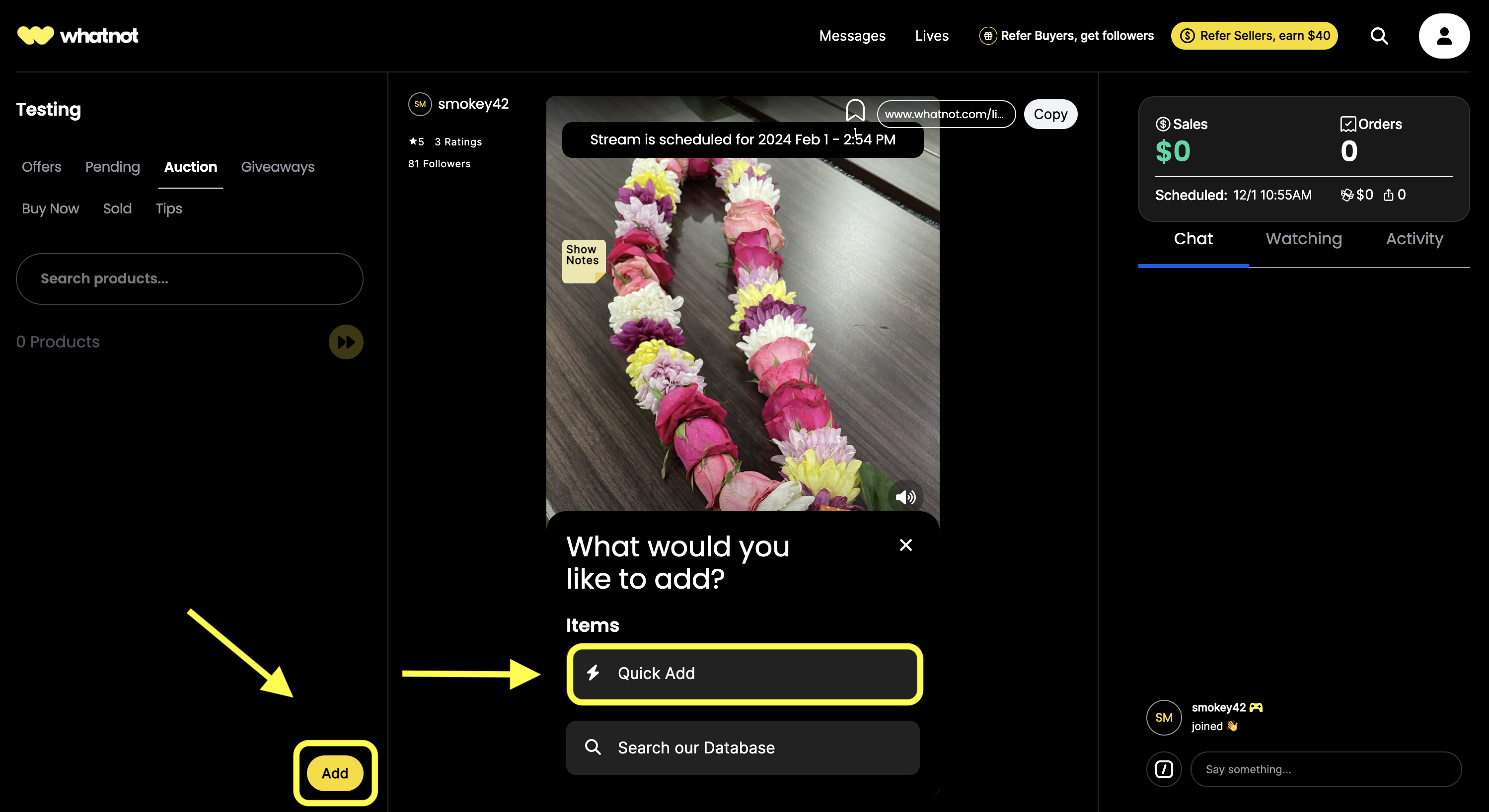 Adding Items to Sell in a Livestream – Whatnot