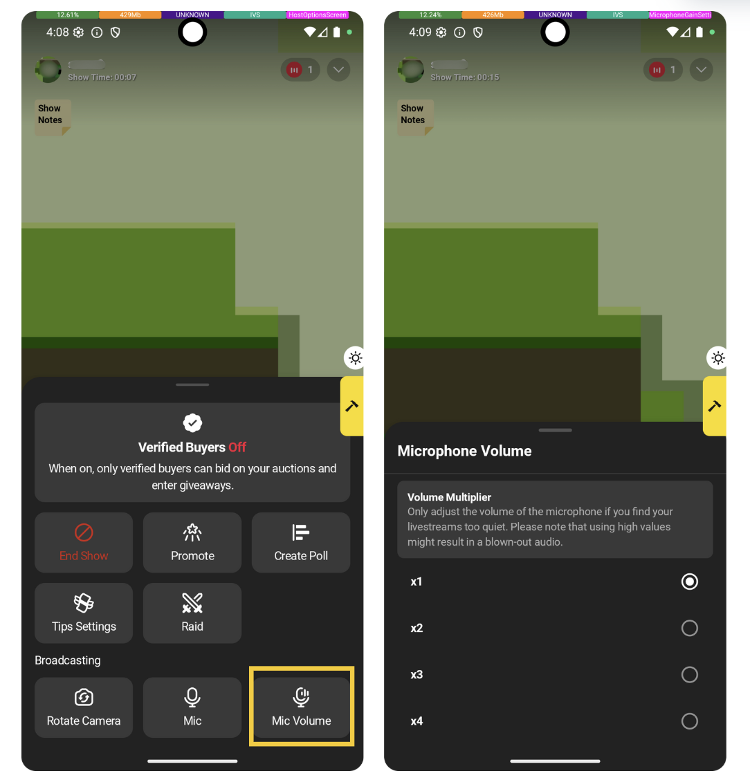 Adjust microphone volume while hosting shows on Android – Whatnot Help ...