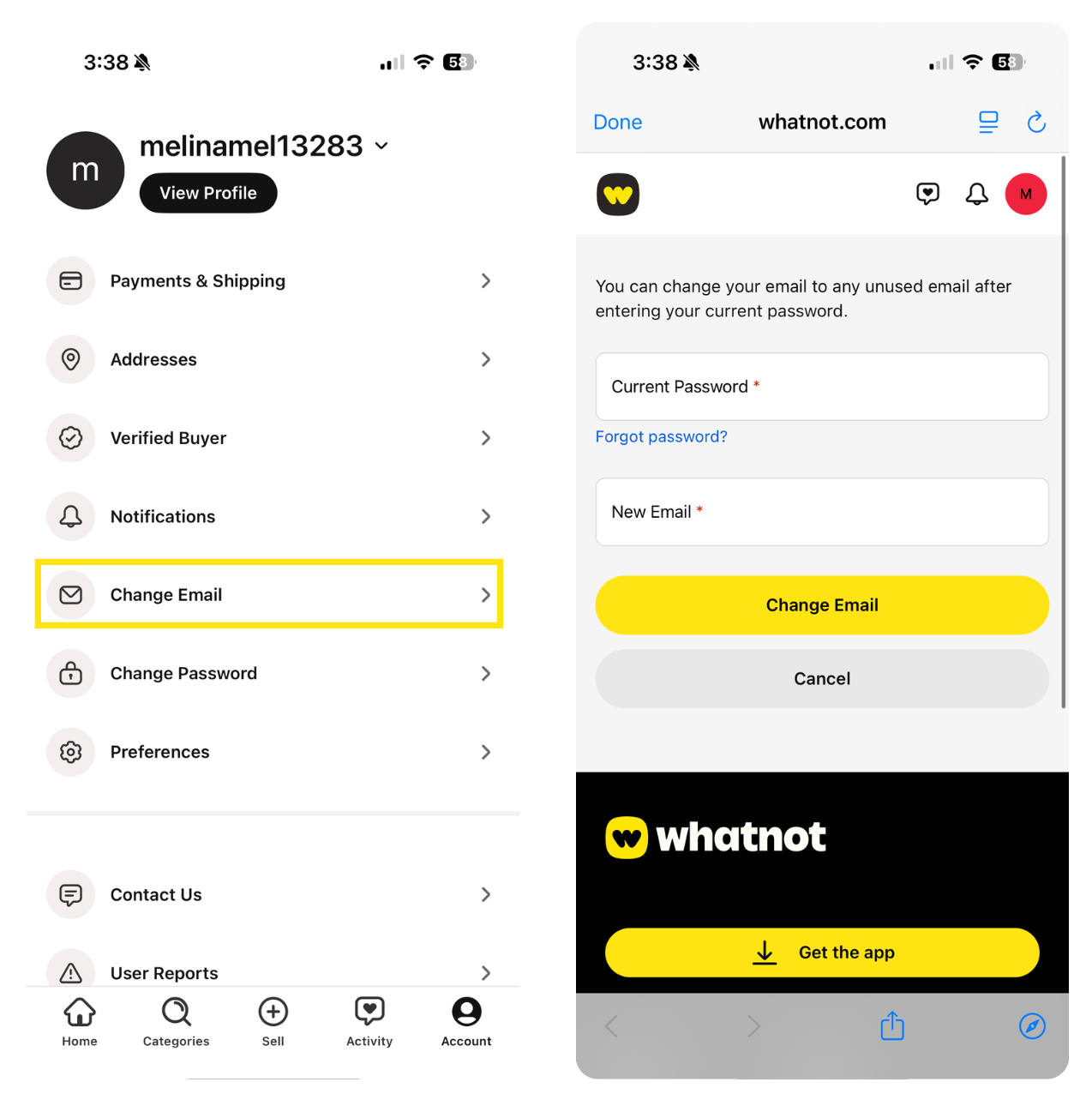 Change your account email – Whatnot Help Center