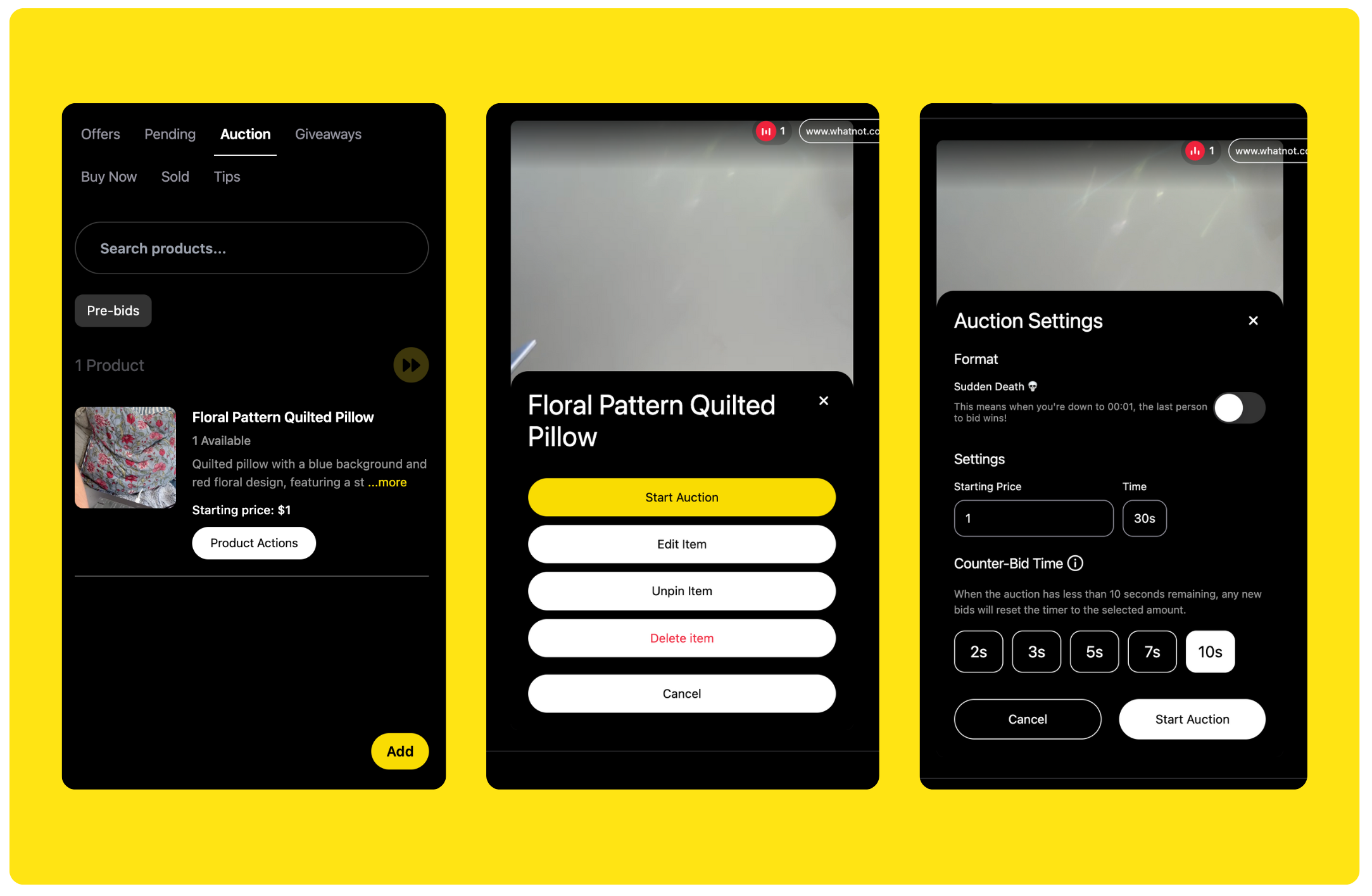 Start an auction during a show – Whatnot Help Center